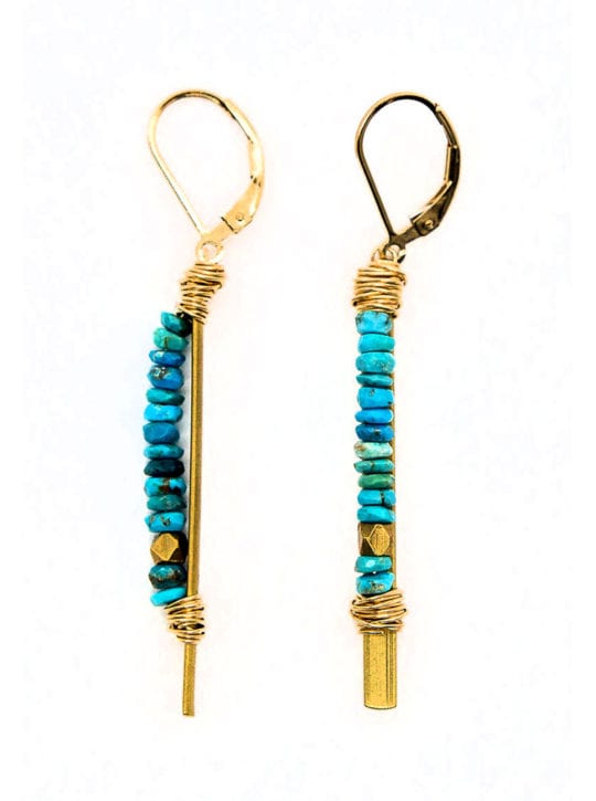 Turquoise Natural Rondelle Bar Earrings - Bloom Jewelry